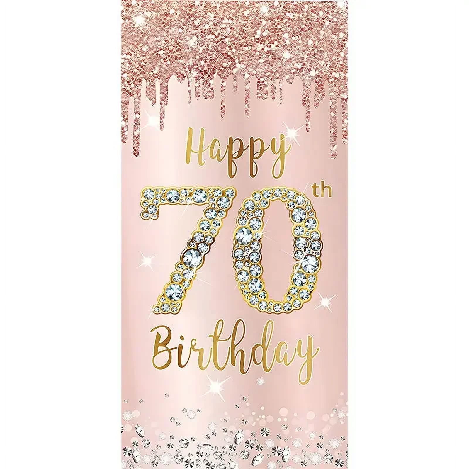 Rose Gold Happy 70th Birthday Party ration Door Backdrop for Women Seventy 70 Years Old Pink ...