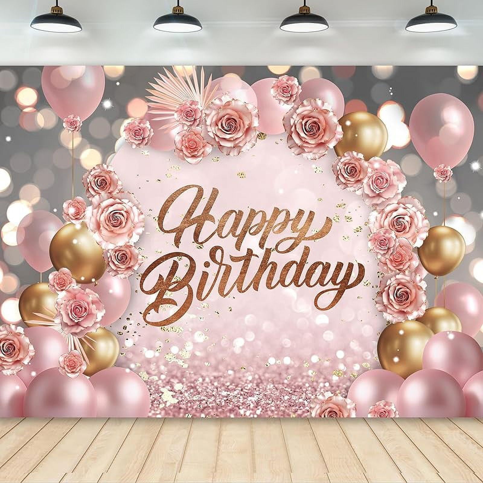 Rose Gold Happy Birthday Backdrop Photography for Girls Women Pink ...