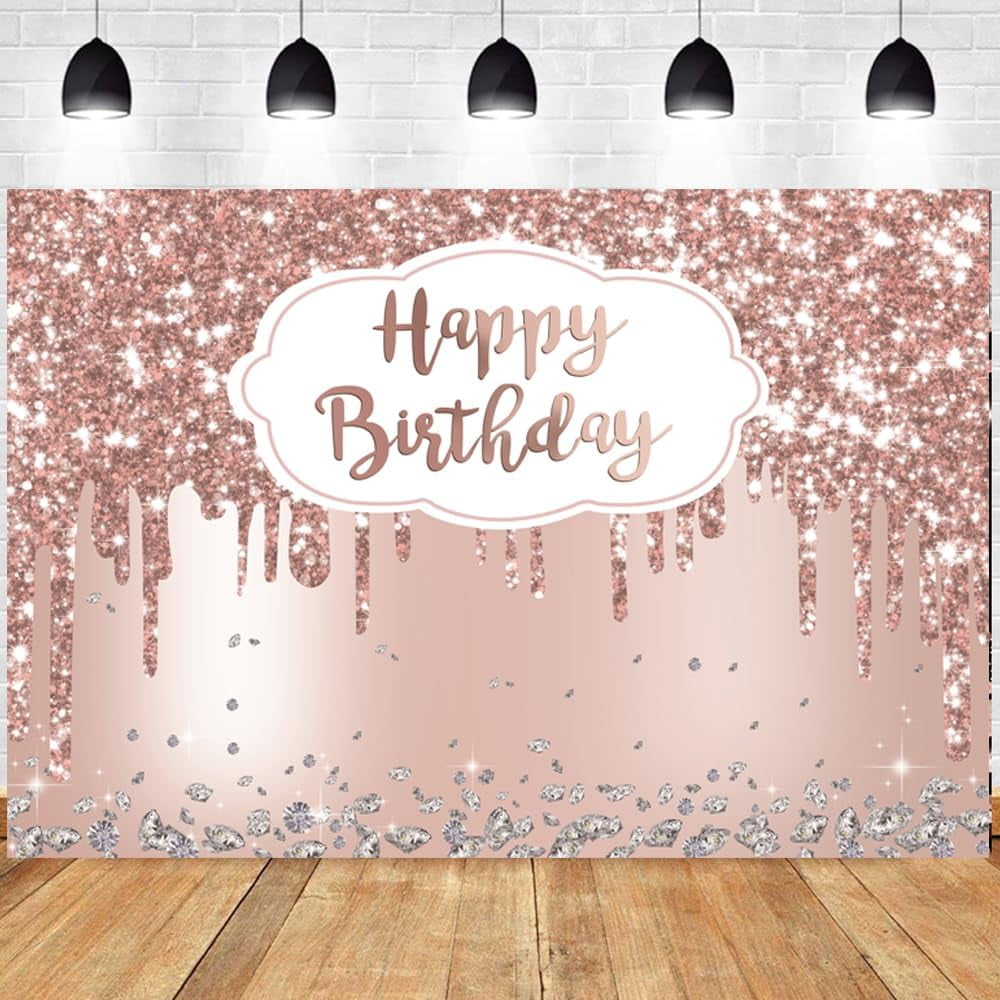 Rose Gold Happy Birthday Backdrop for Girls Princess Women Birthday ...