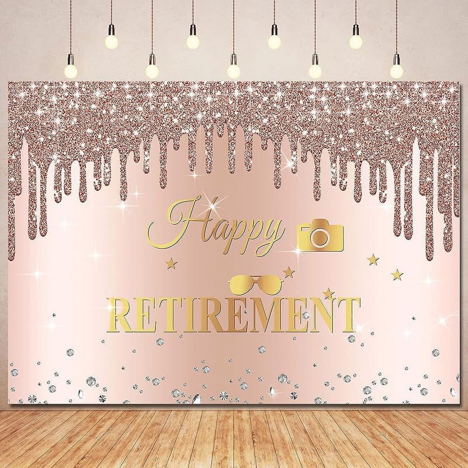 Rose Gold Happy Retirement Backdrop Women Retirement Party Decorations ...