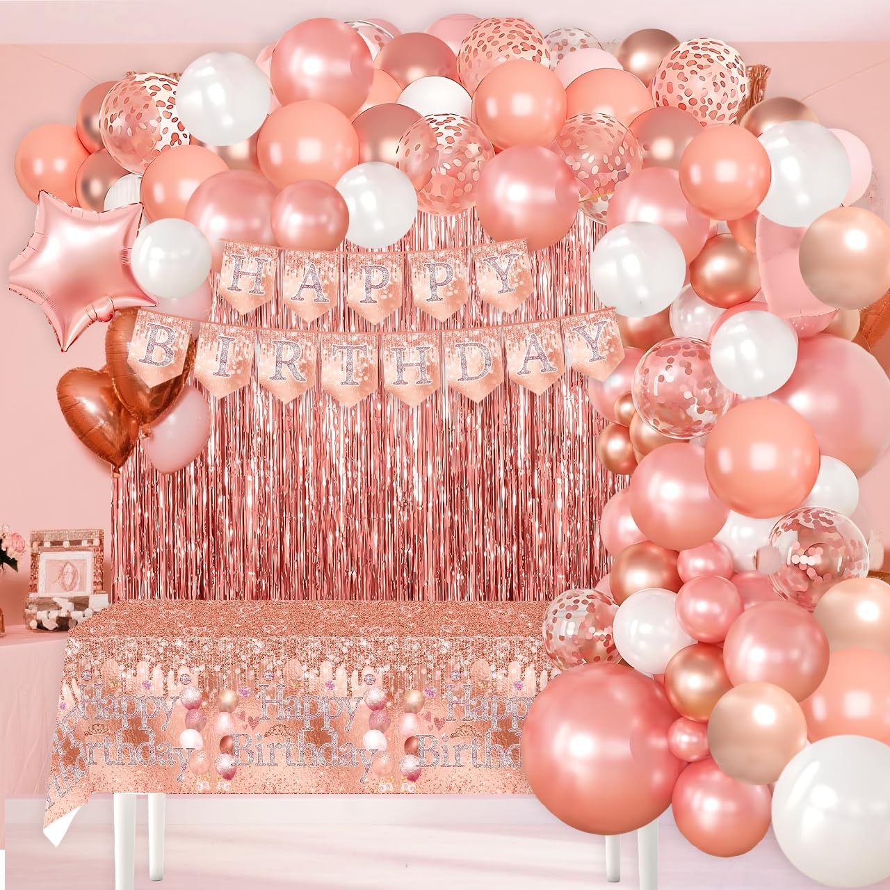 Rose Gold HappyEGSC Birthday Party Decorations for Women Pack Happy ...
