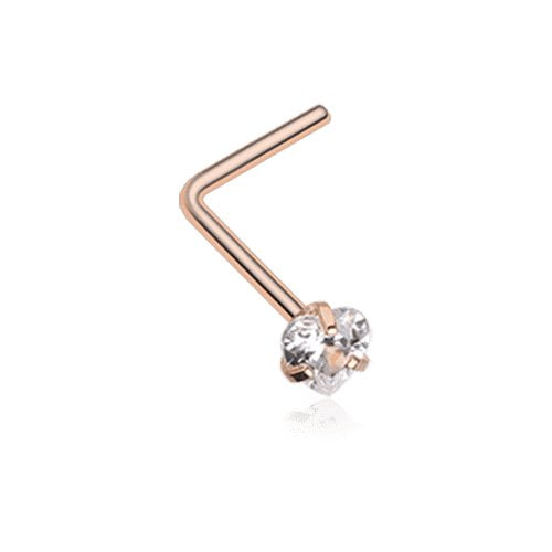 Rose Gold Heart Prong Set Gem Top L-Shaped Nose Ring - Walmart.com