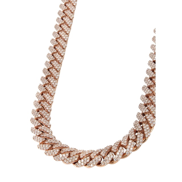 Rose Gold Iced Out Lab Grown VVS Diamond Prong Cuban Link Chain 10K/14K ...