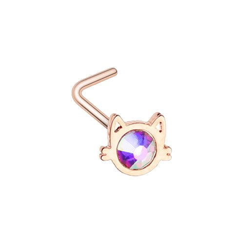 Rose Gold Iridescent Cat Silhouette Face L-Shape Nose Ring - Walmart.com