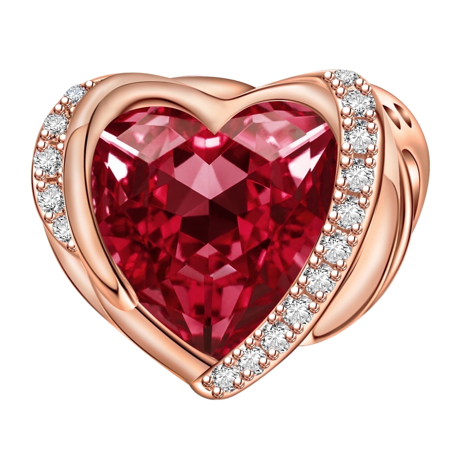 Rose Gold January Birthstone Angel Wing 925 Sterling Silver Heart Charm ...
