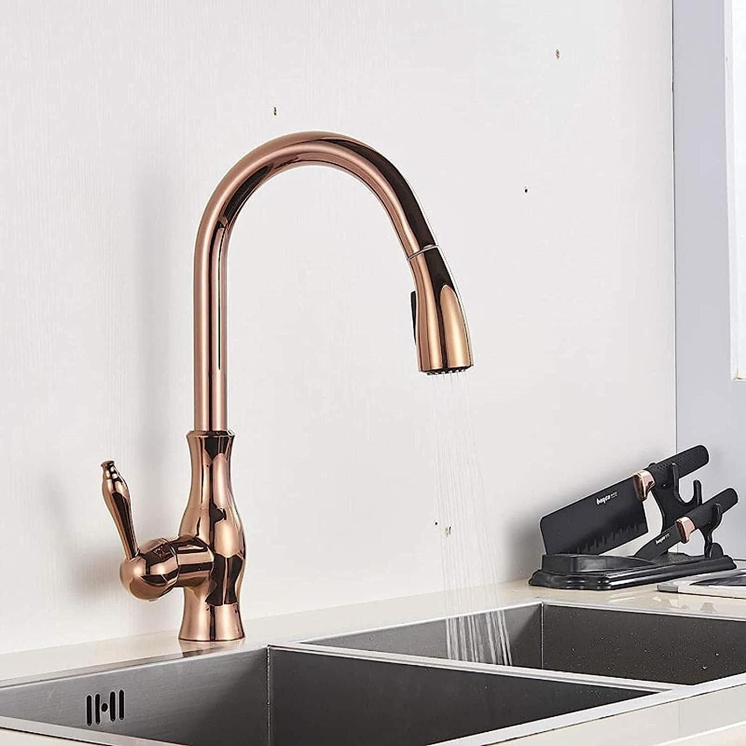 Rose Gold Kitchen Faucets Pull Out Kitchen Sink Mixer Tap Single Lever ...