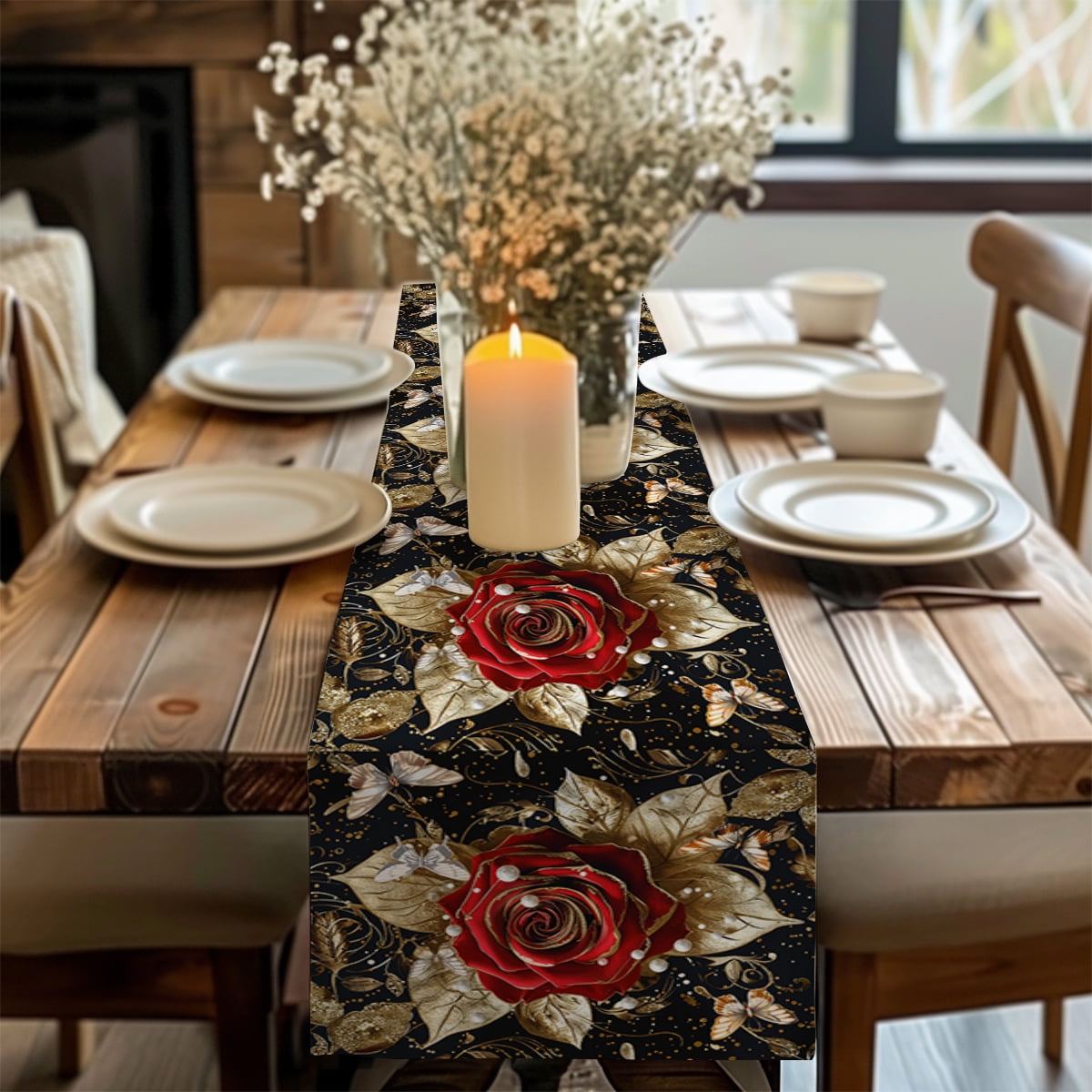 Rose Gold Leaf Butterfly Table Runner Home Wedding Centerpieces ration ...