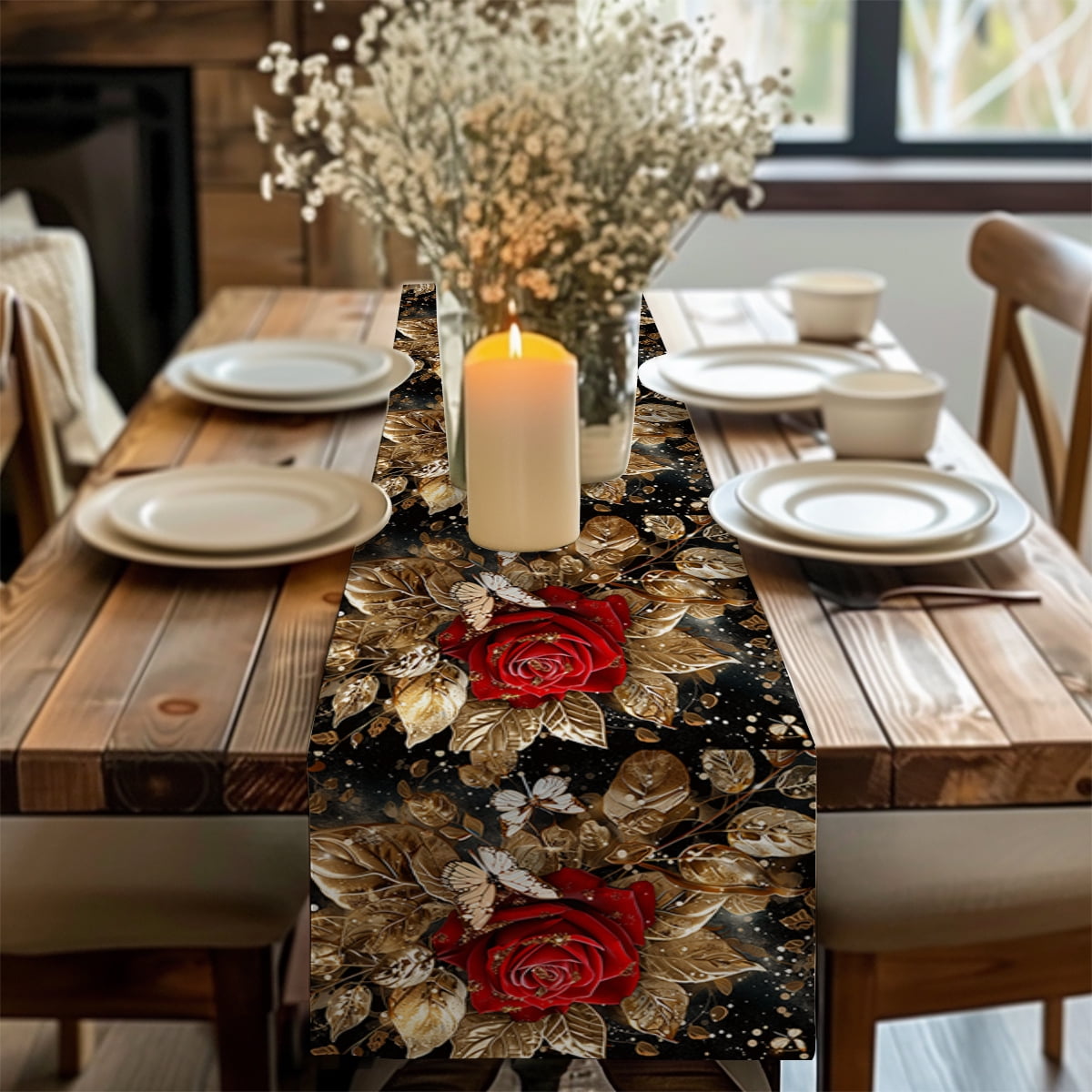 Rose Gold Leaf Butterfly Table Runner Home Wedding Centerpieces ration ...