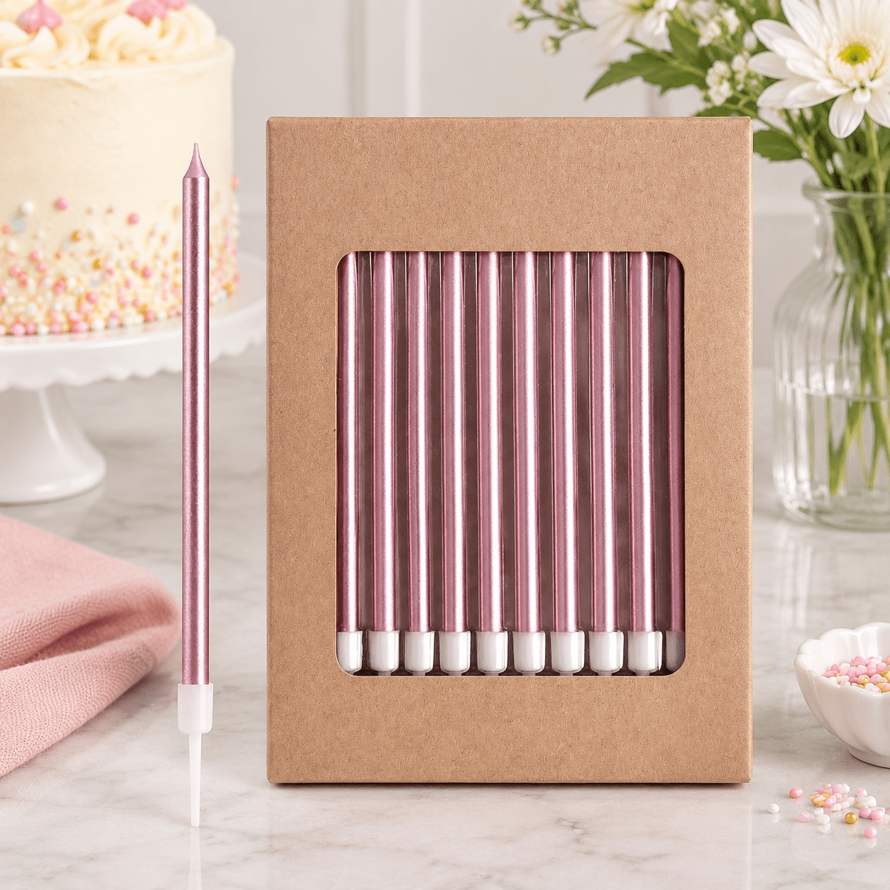 Rose Gold Long Thin Metallic Birthday Candles, Cake Candles, Birthday ...