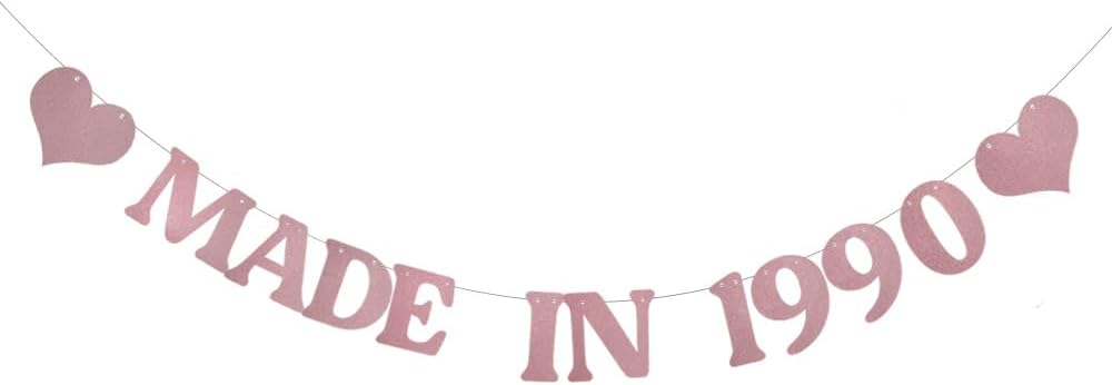 Rose Gold Made in 1990 Banner，Funny 34th Birthday Party Decorations ...