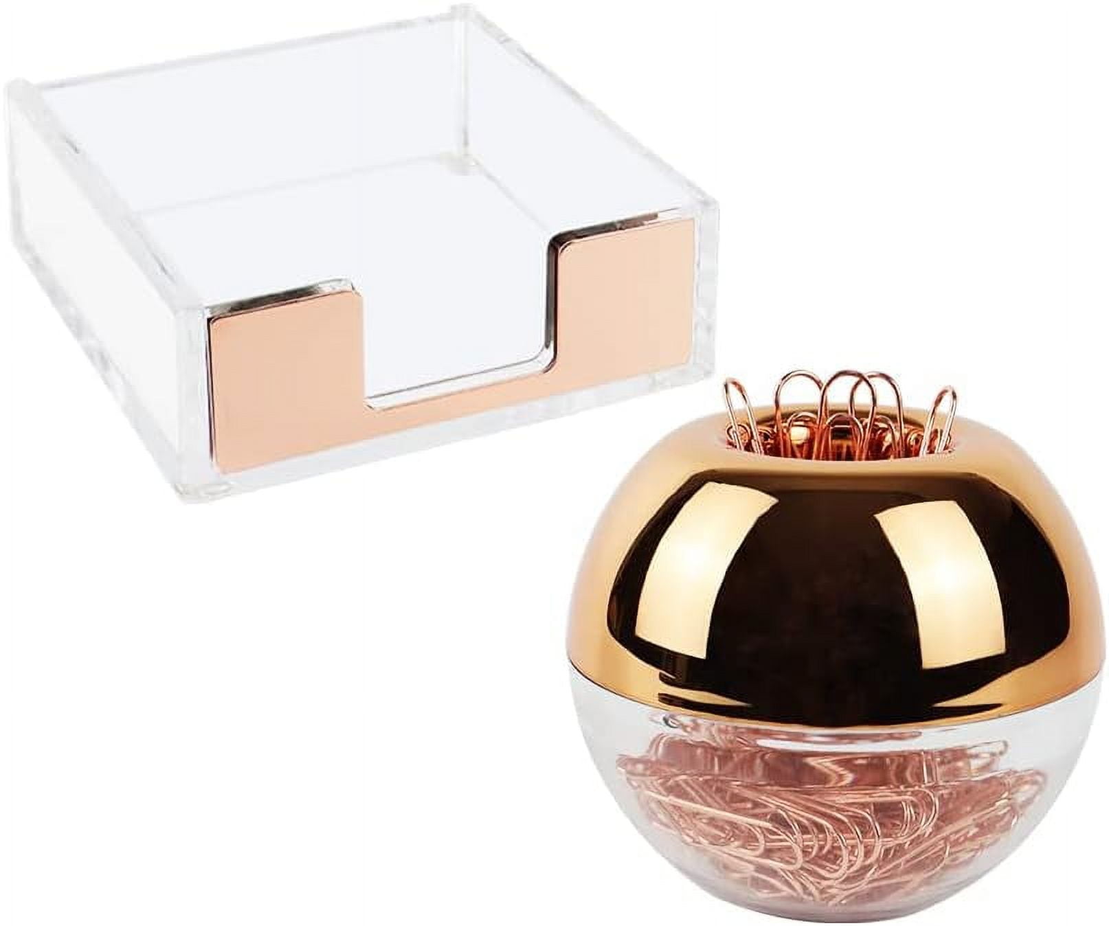 Rose Gold Magnetic Paper Clip Holder & Sticky Note Holder, Clear ...