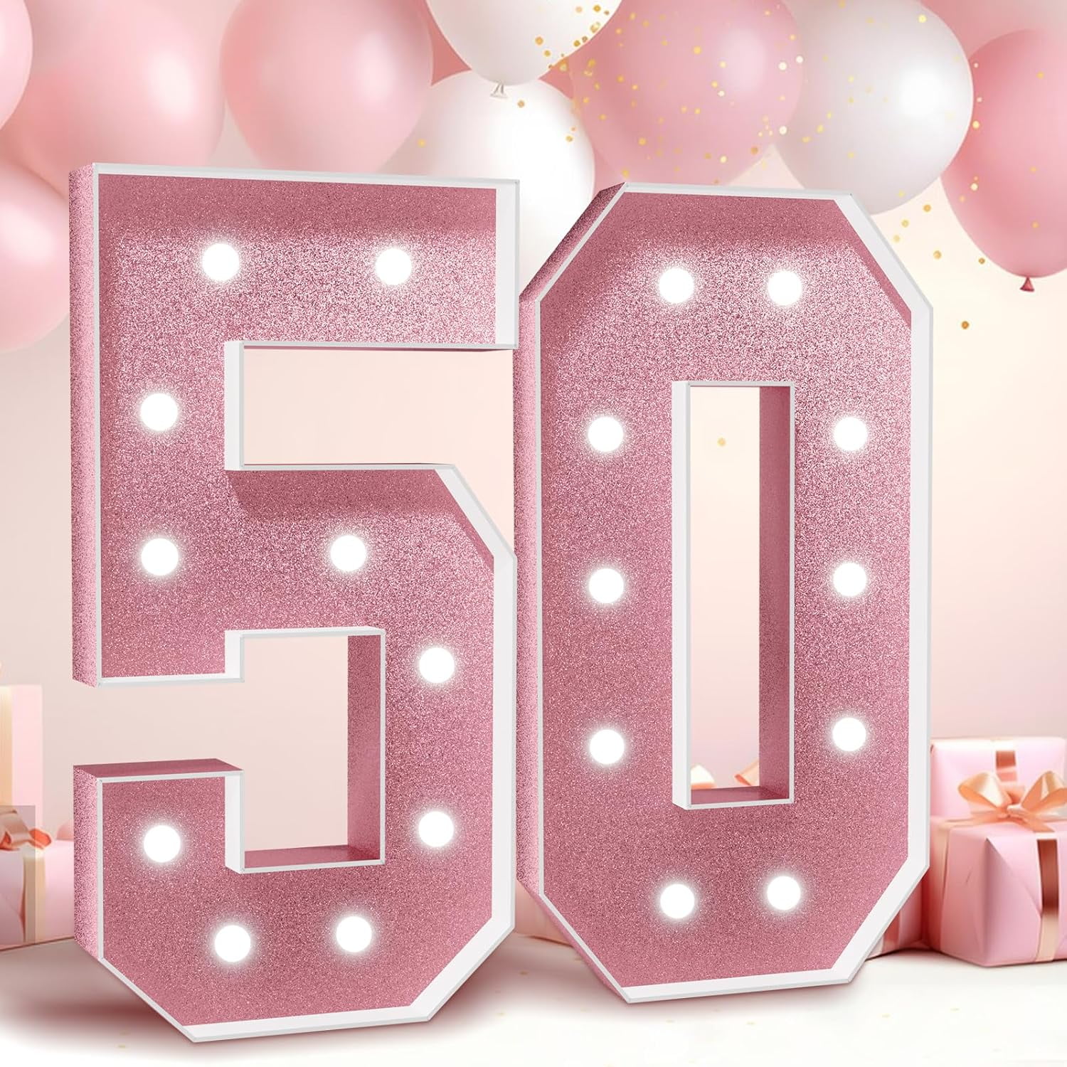 Rose Gold Marquee Numbers 50th Birthday Decoration: Large 4FT Light Up ...