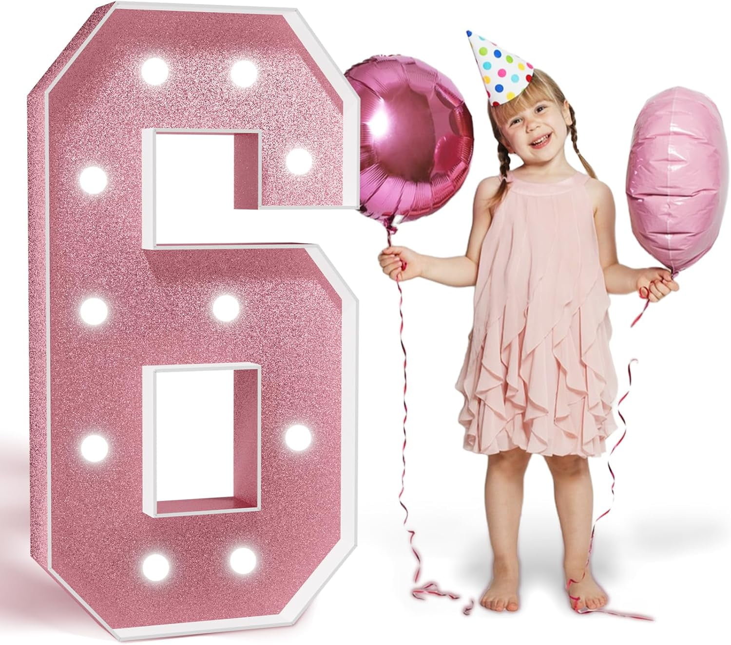 Rose-Gold Marquee Numbers Party Decoration: 4FT Large Light Up Number 6 ...