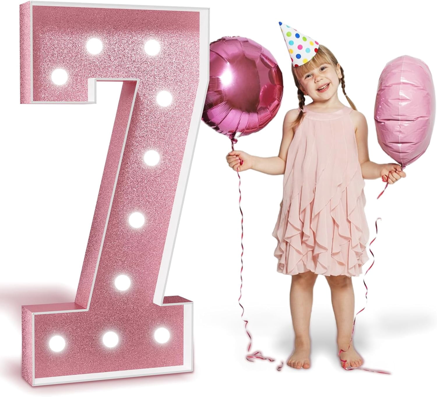 Rose-Gold Marquee Numbers Party Decoration: 4FT Large Light Up Number 7 ...