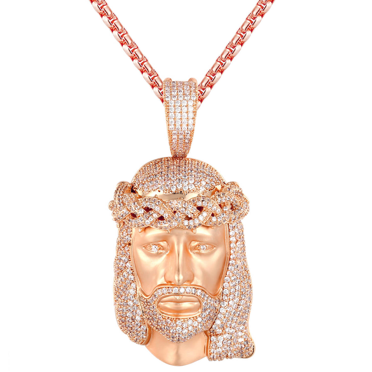 Rose Gold Matte Tone Jesus Head Bling Crown Holy God Pendant - Walmart.com