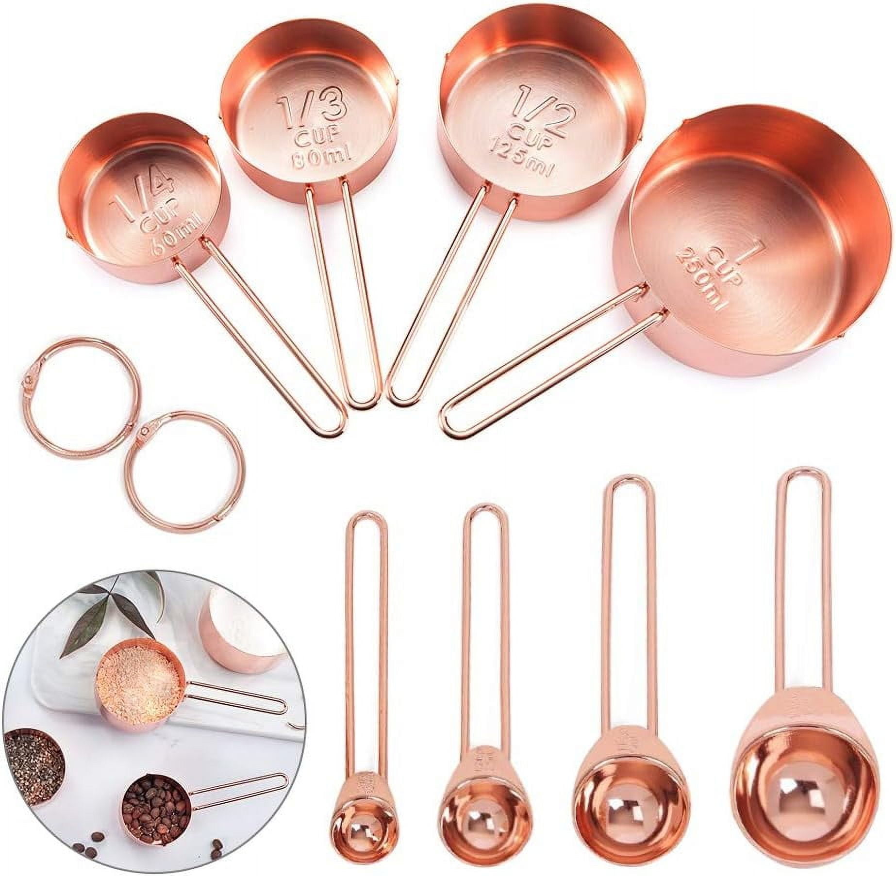 Rose Gold Measuring Cups And Spoons Set, Non-Stick Materials For Easy ...
