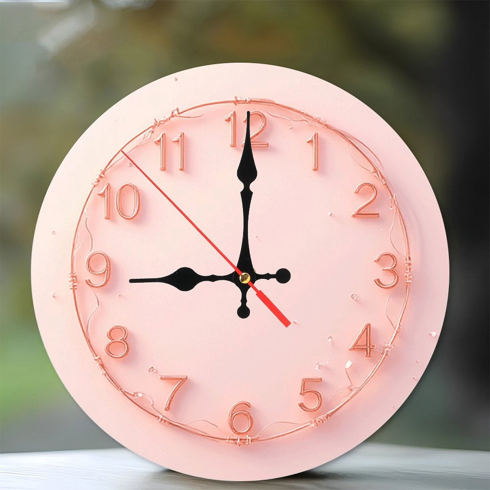 Rose Gold Metal Wire Clock Wall Decor 10-Inch Silent Wooden Wall Clock ...