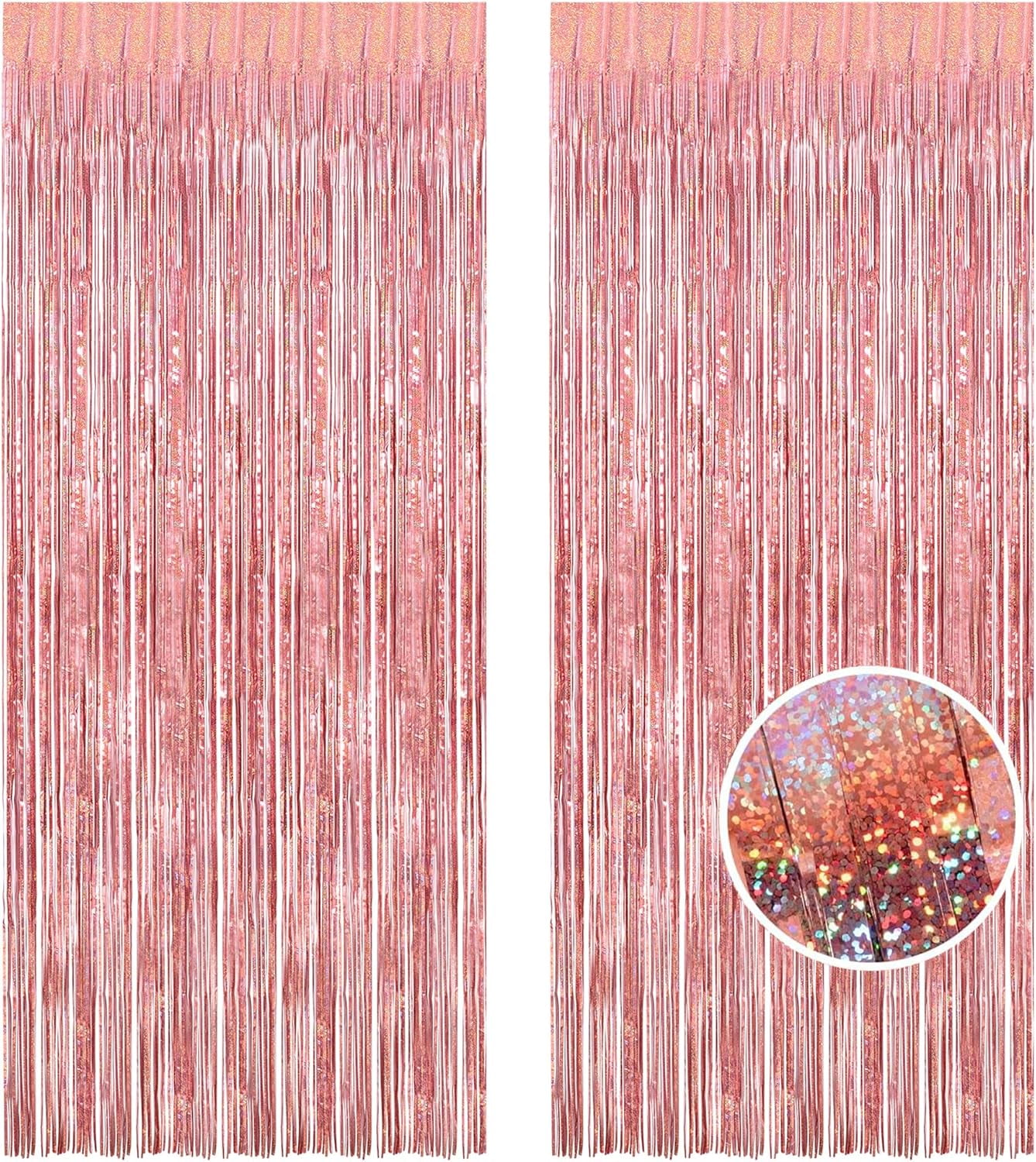 Rose-Gold Metallic Tinsel Backdrop - 2Pcs 3.2x8.2ft Metallic Tinsel ...