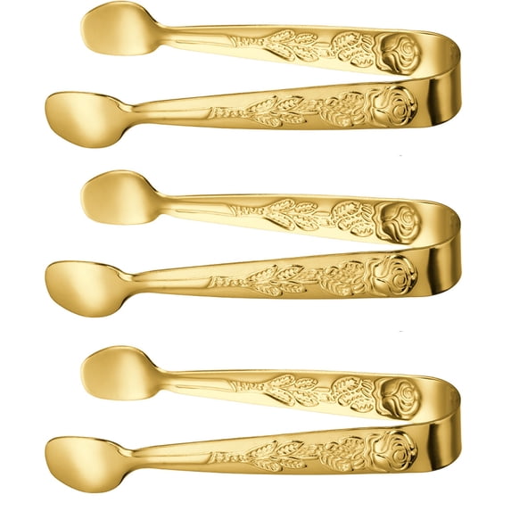 Rose Gold Mini Tongs Set, 3-Piece Stainless Steel Serving Utensils for ...