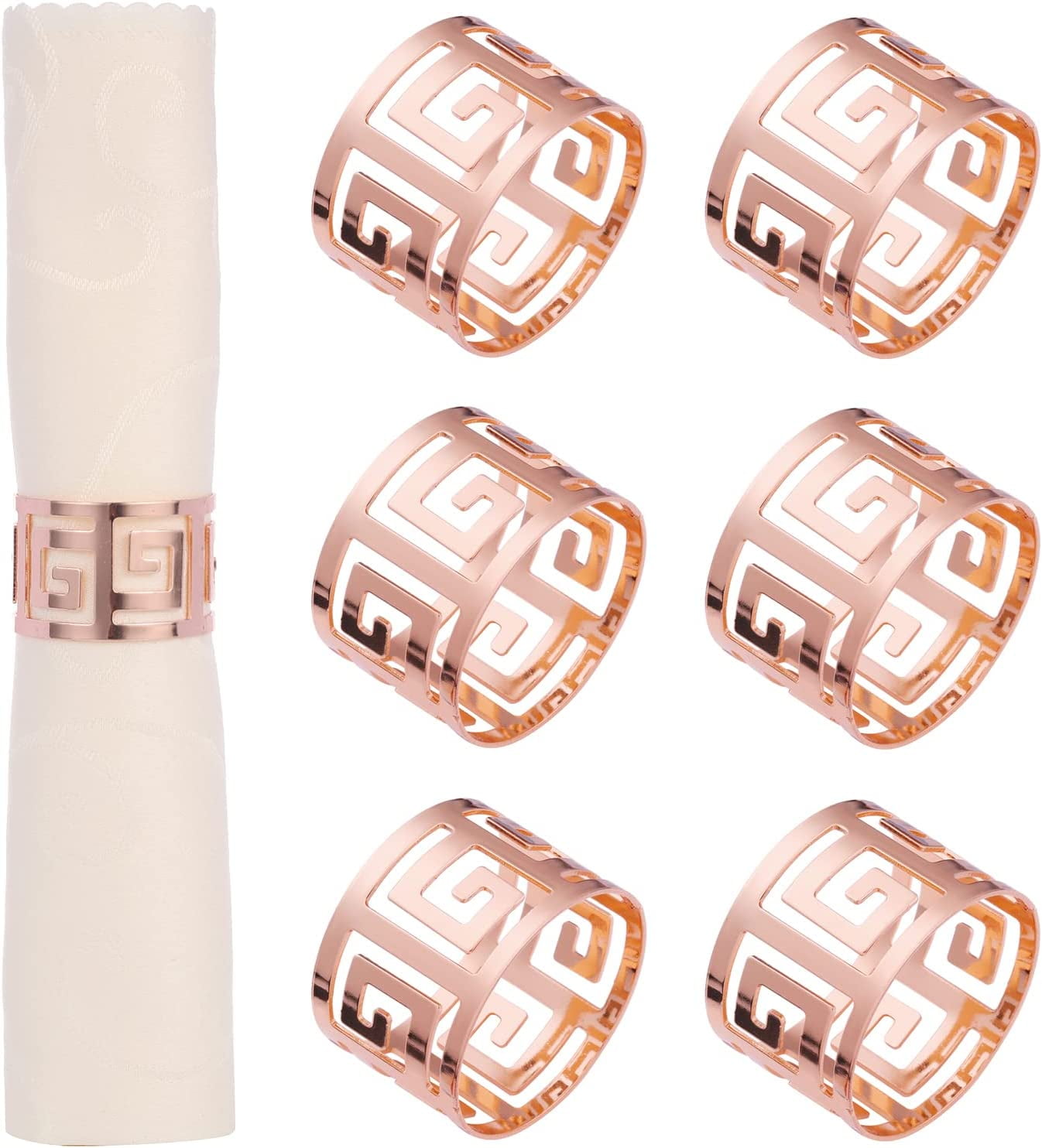Rose Gold Napkin Rings Set of 6, Metal Napkin Ring Holders for Weddings ...