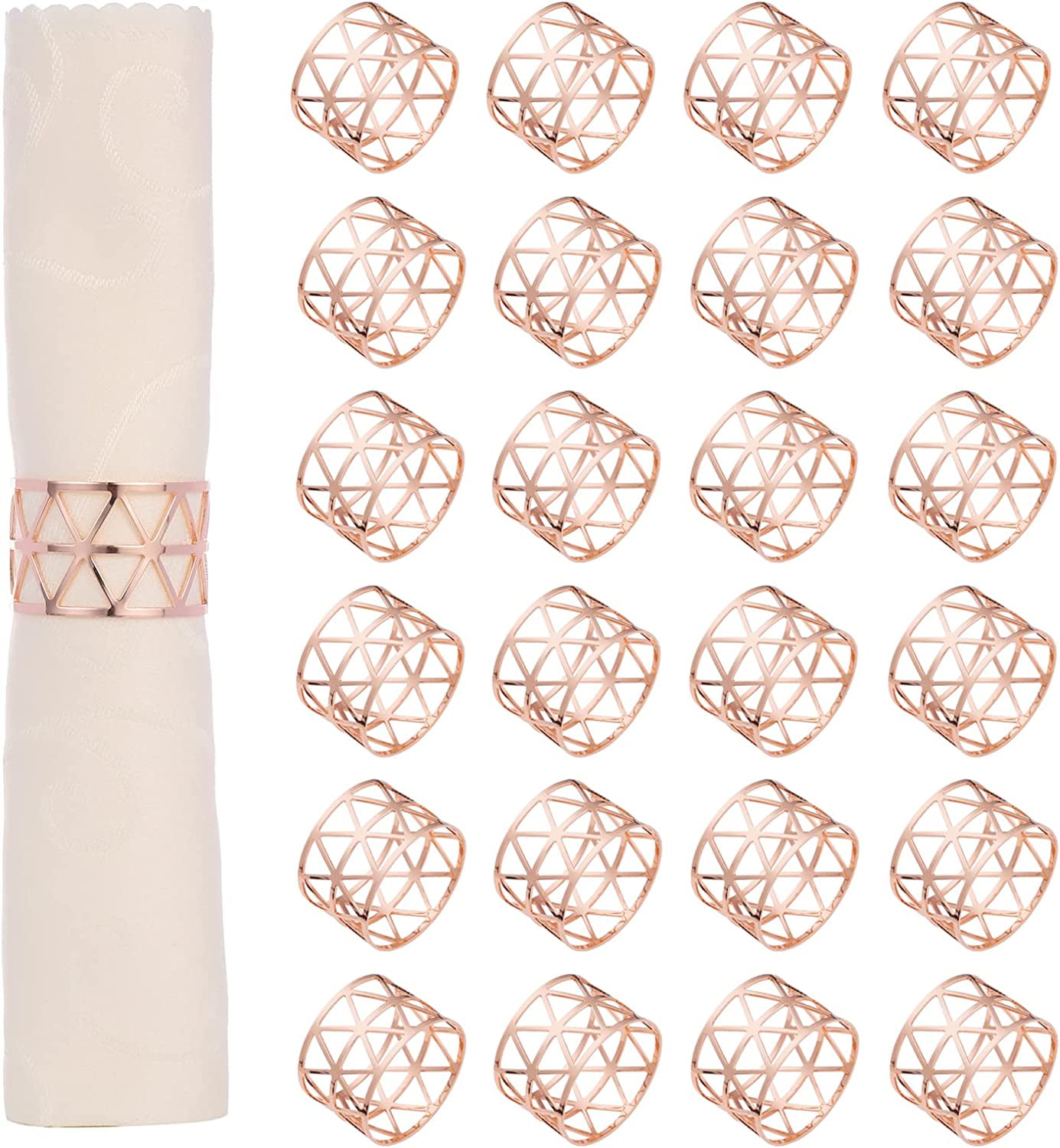 Rose Gold Napkin Rings Set of 24, Hollow Out Napkin Rings Holder for ...