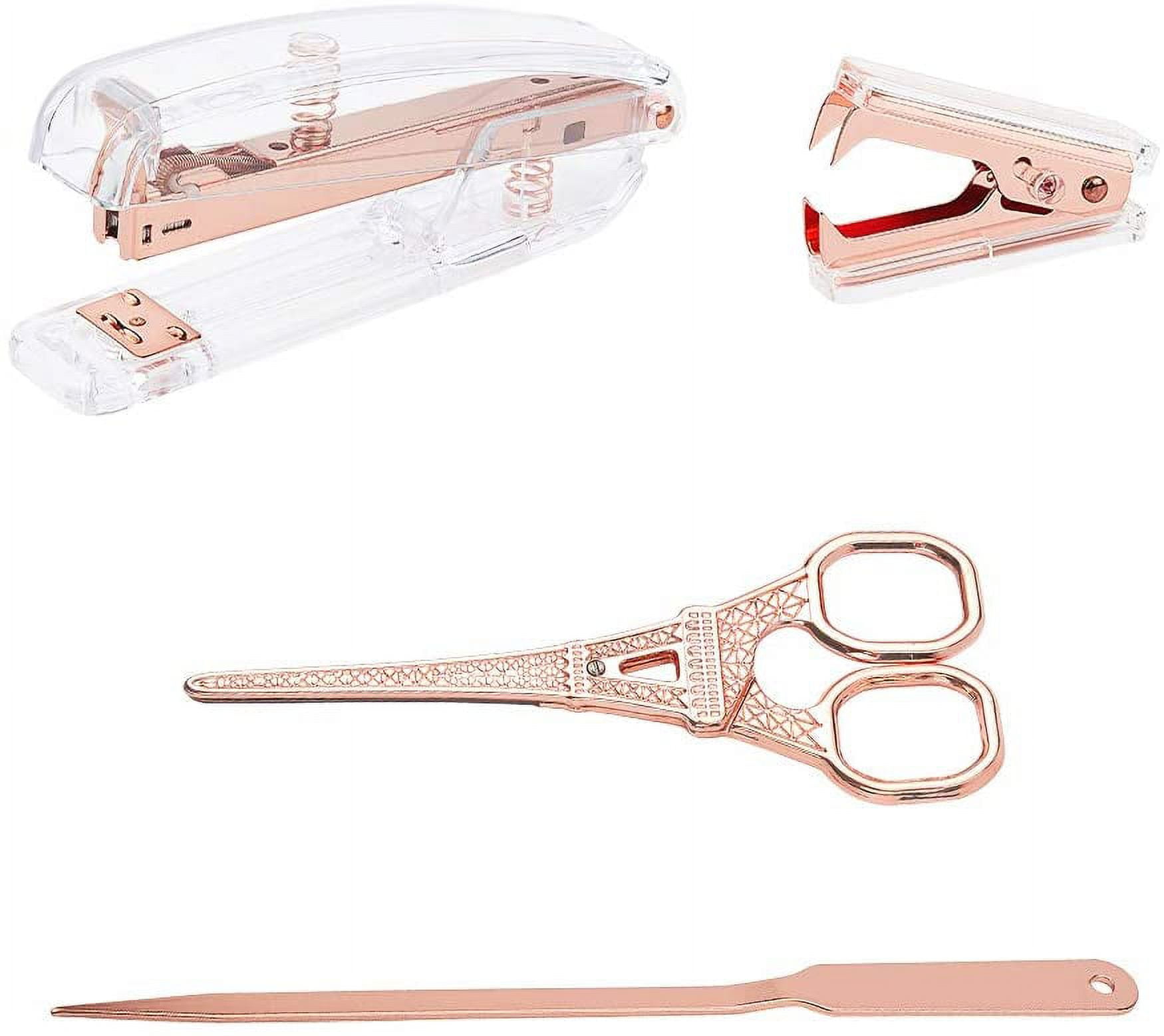Rose Gold Office Stationary Kit 4 Types Stapler Remover Scissors Letter ...