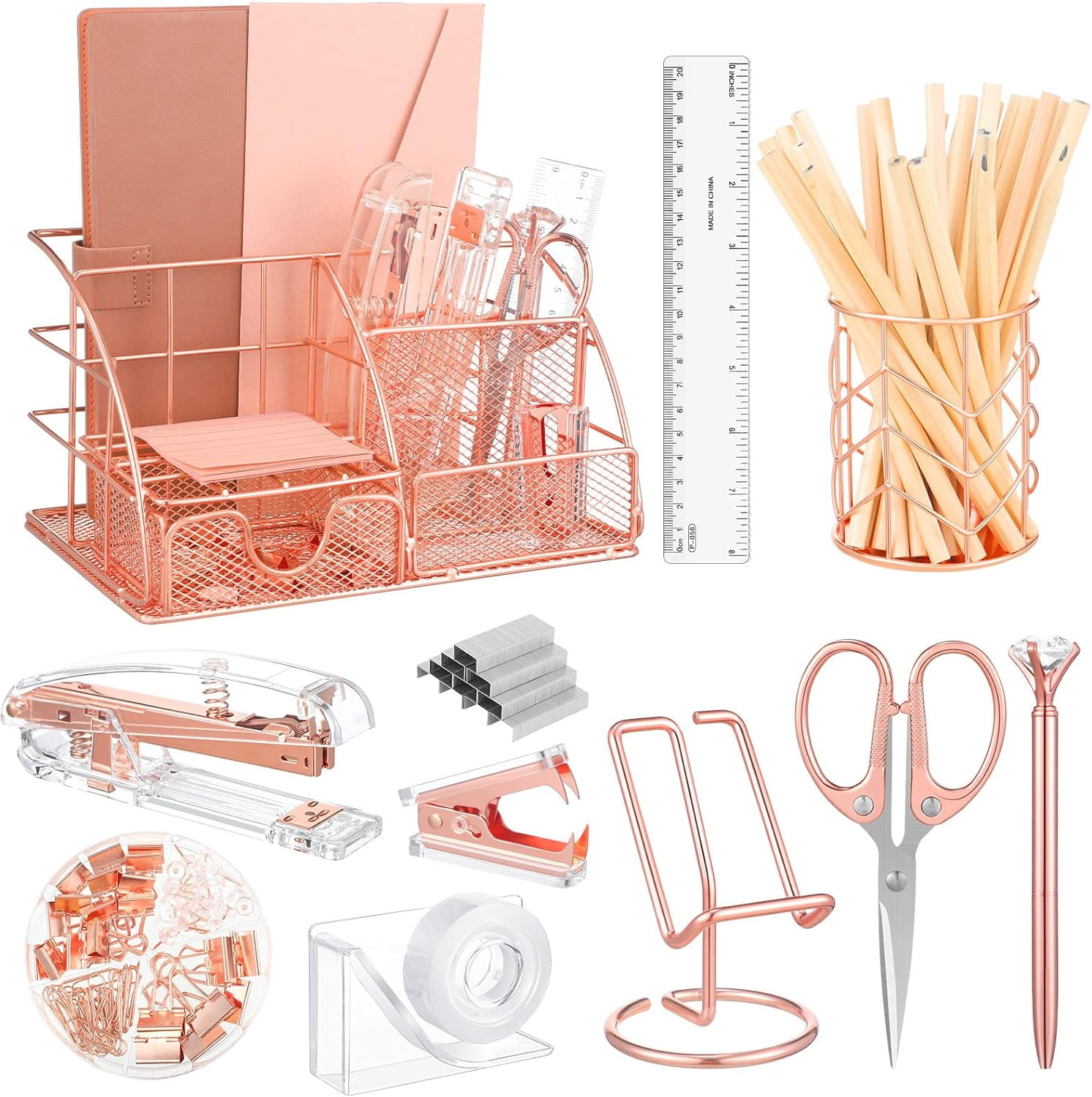 Rose Gold Office Supplies and Accessories, Rose Gold Mesh Desk ...