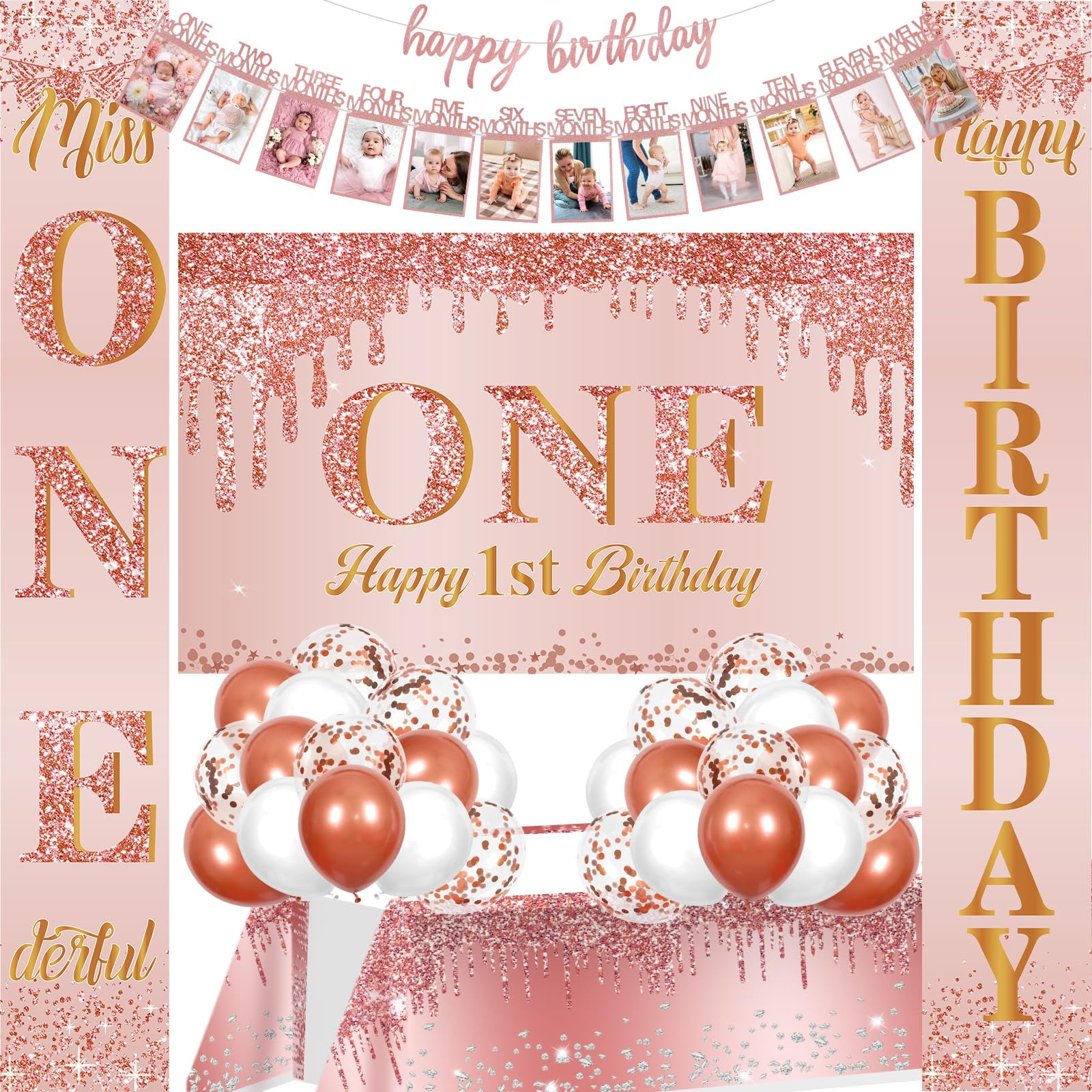 Rose Gold One 1st Birthday Decorations KKS1 for Baby Miss Onederful ...