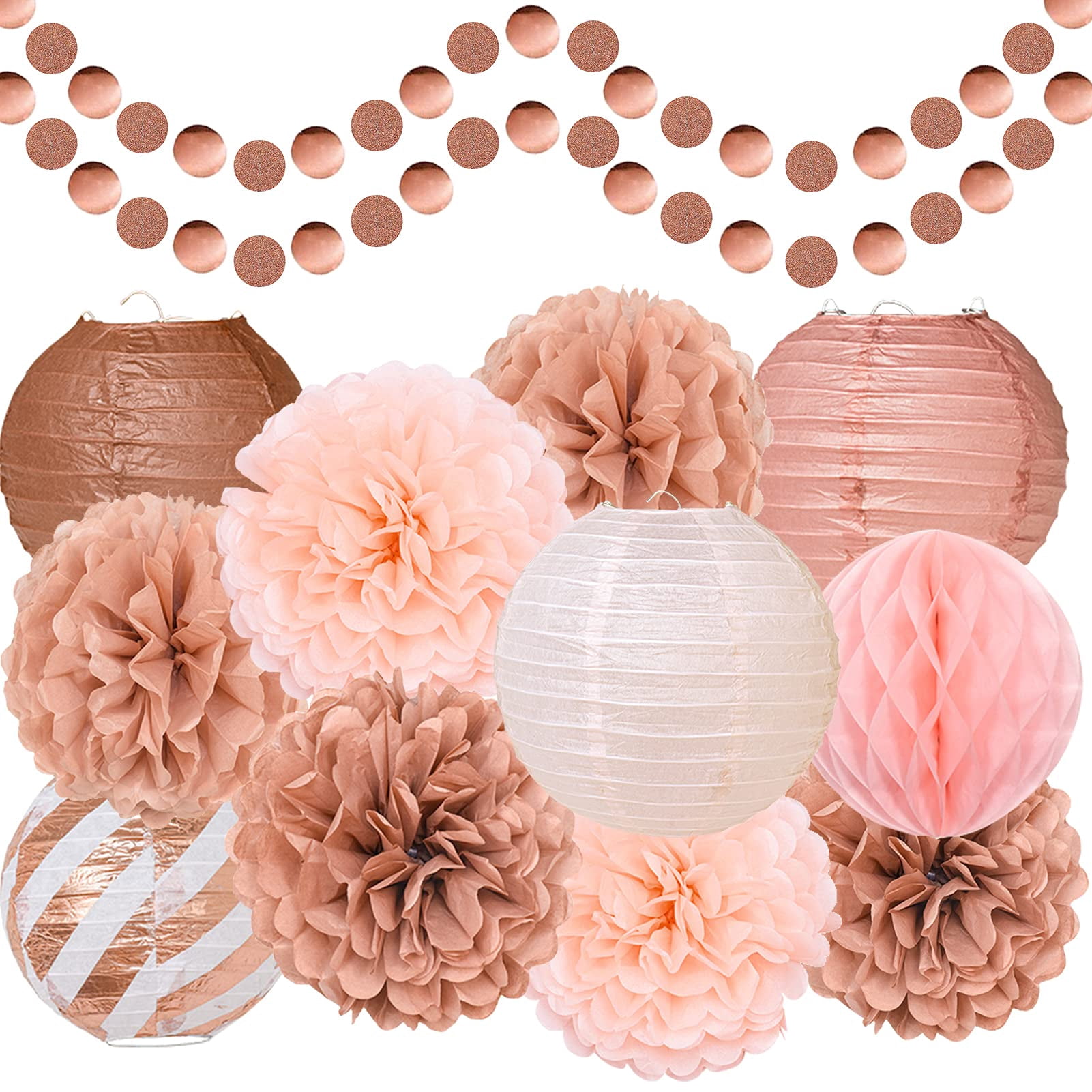 Rose Gold Party CORNET Decorations, Tissue Pom Poms, Paper Honeycomb ...