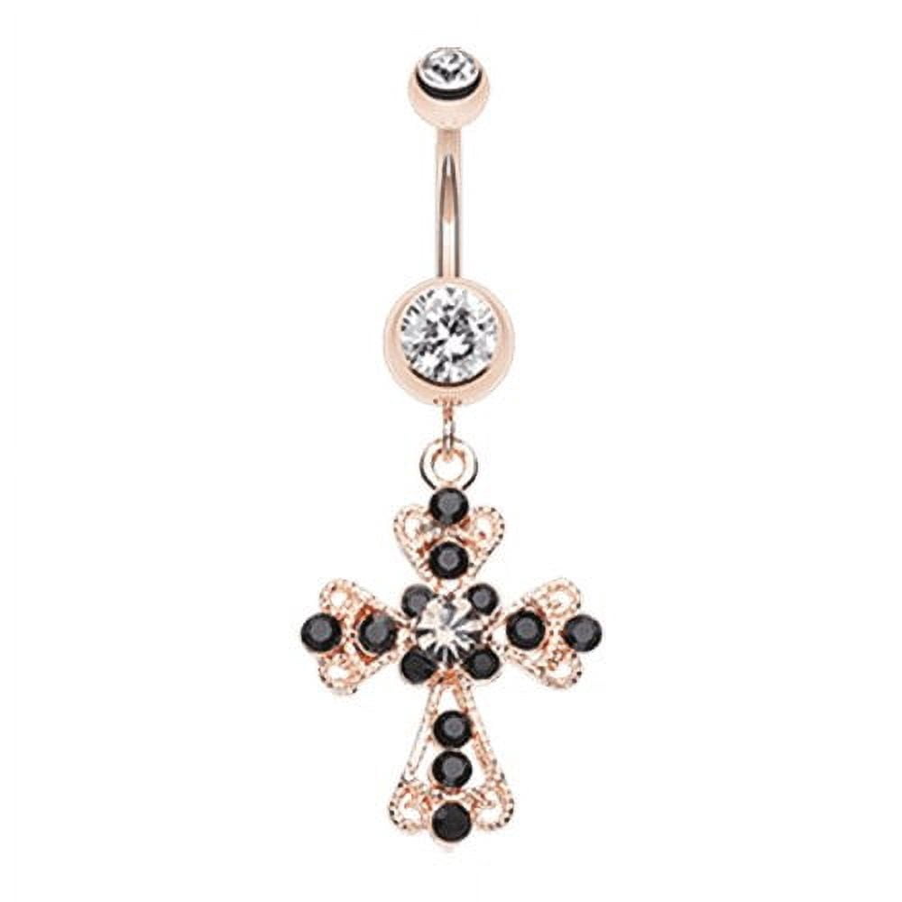 Rose Gold Patonce Cross Belly Button Ring - Walmart.com