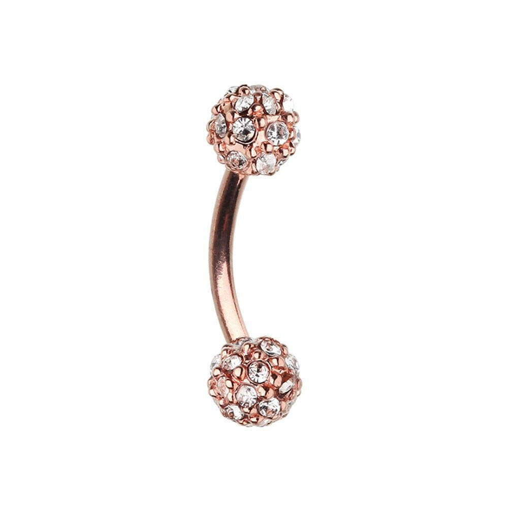 Rose Gold Pave Diamond Full Dome Cluster Curved Barbell Eyebrow Ring ...