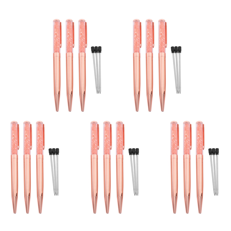 Rose Gold Pen Bling Crystal Ball Point Pen Black Ink Pen with 15 Extra ...