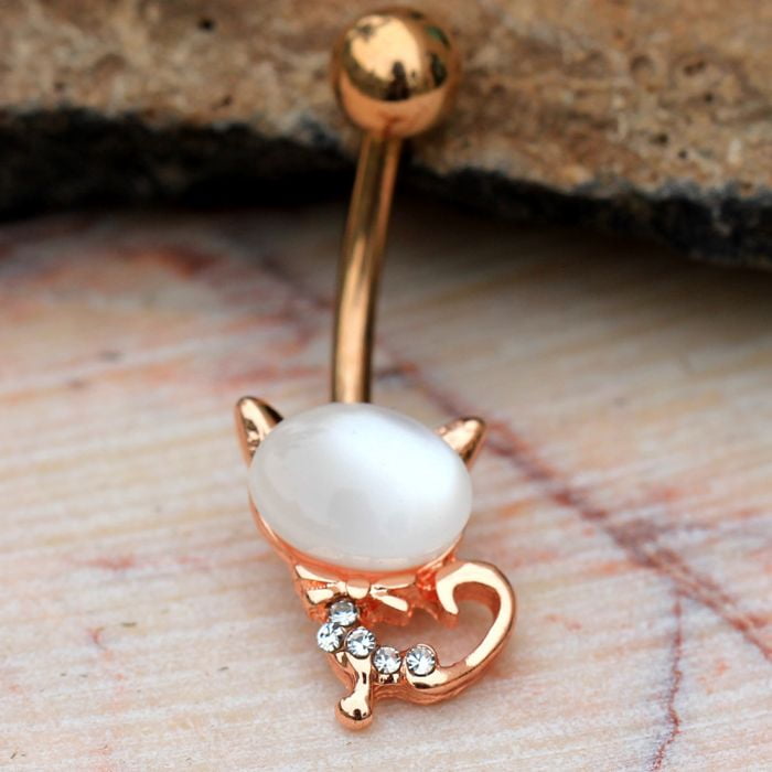 Rose Gold Plated Cat's Eye Cat Navel Ring - Walmart.com