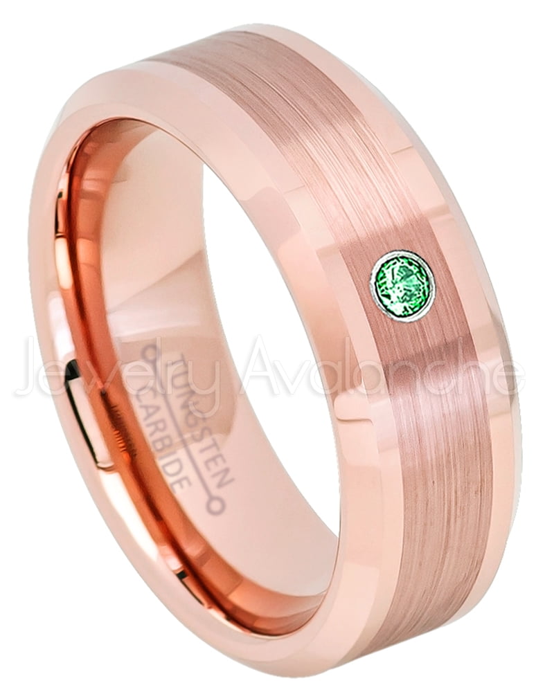 Rose Gold Plated Tungsten Ring - 0.07ct Solitaire Tsavorite Ring ...