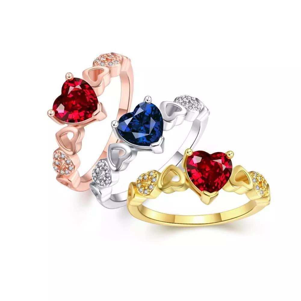 Rose Gold Platinum Plated Solitaire Ring Red Aaa Zirconia Women Heart ...