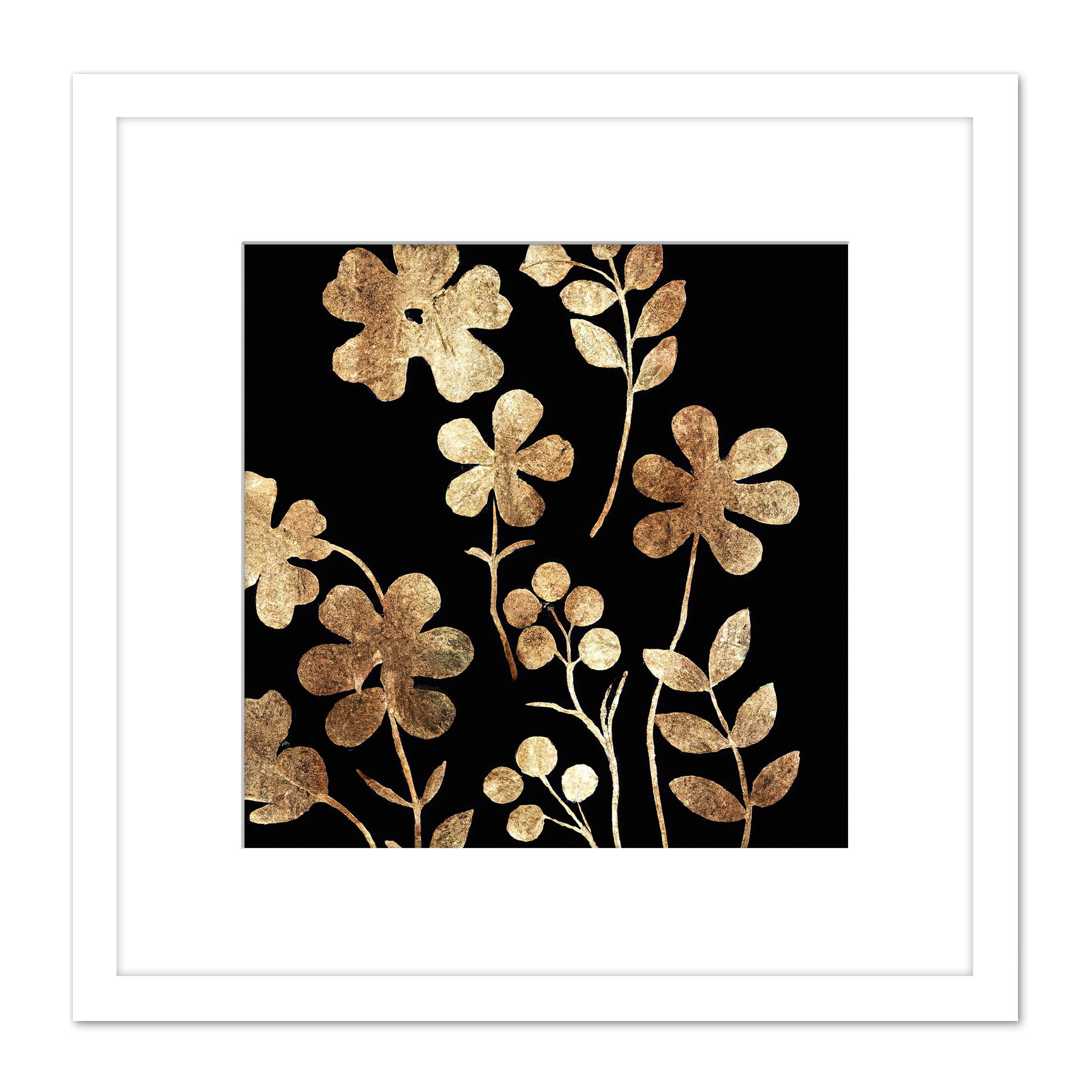 Rose Gold Poppy Flower Botanicals Metallic Effect Foil on Black Style ...