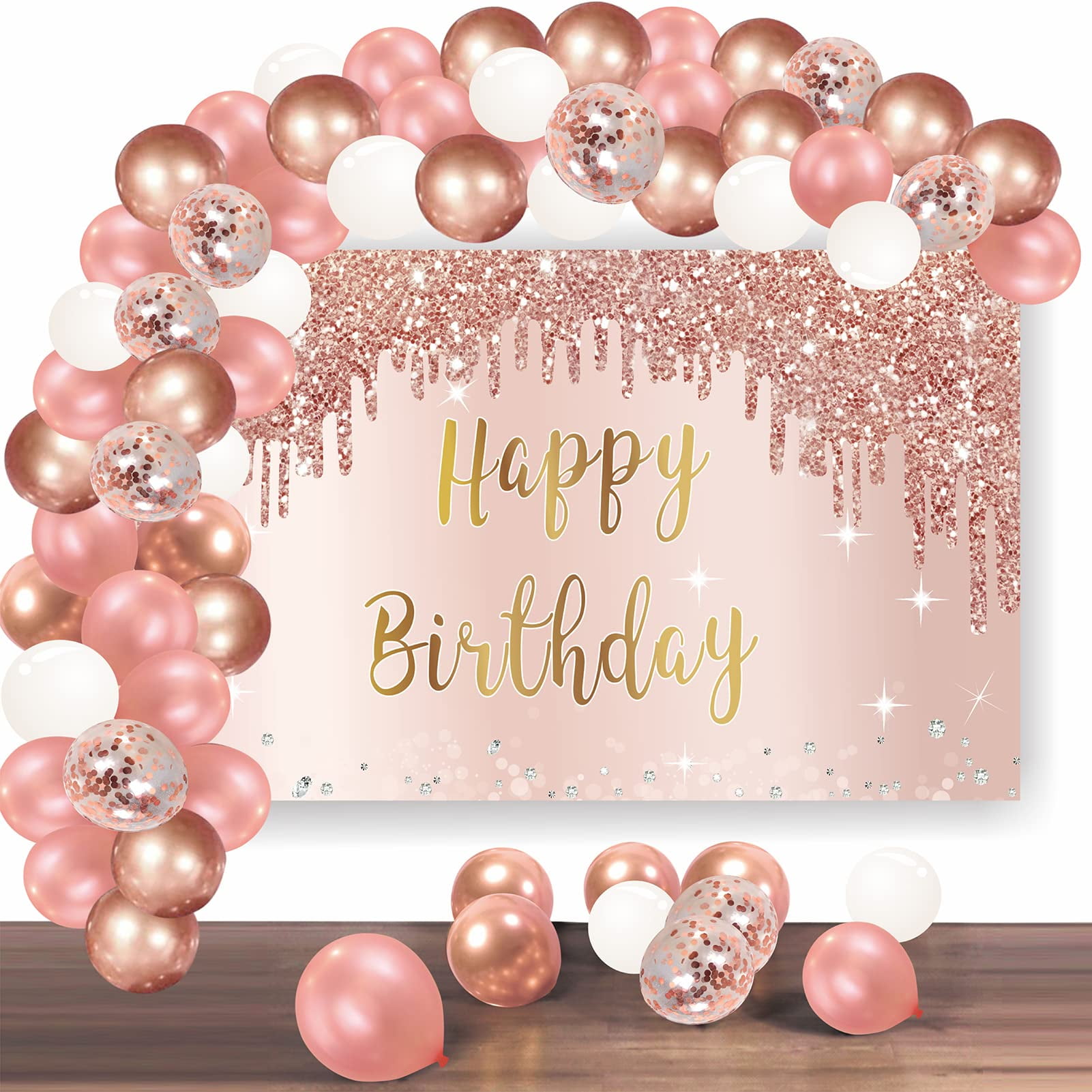 Rose Gold Poster Photo Booth Decor C35 Happy Birthday Banner Backdrop ...