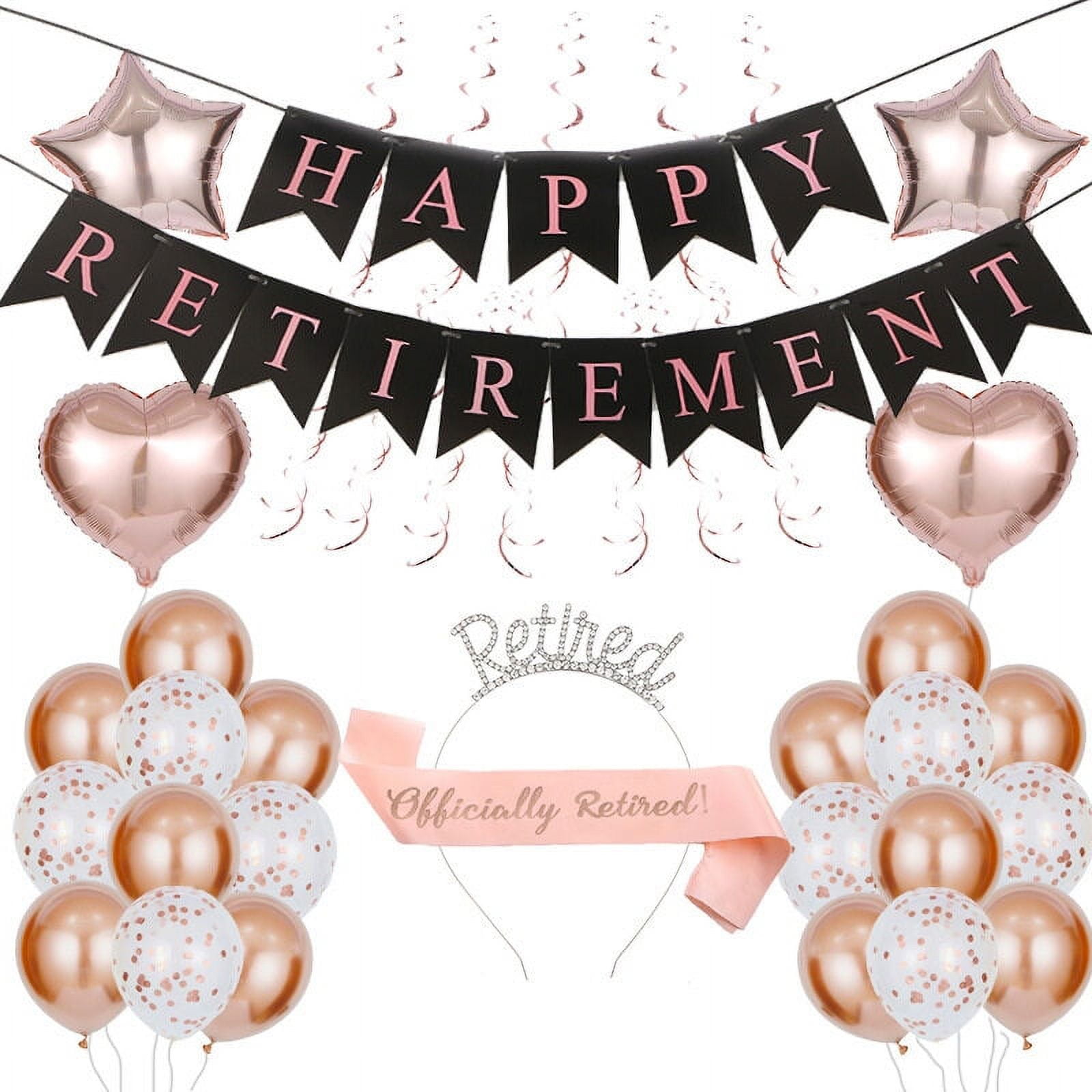 Rose Gold Retirement Party Kit for Women: Banner, Confetti Balloons ...