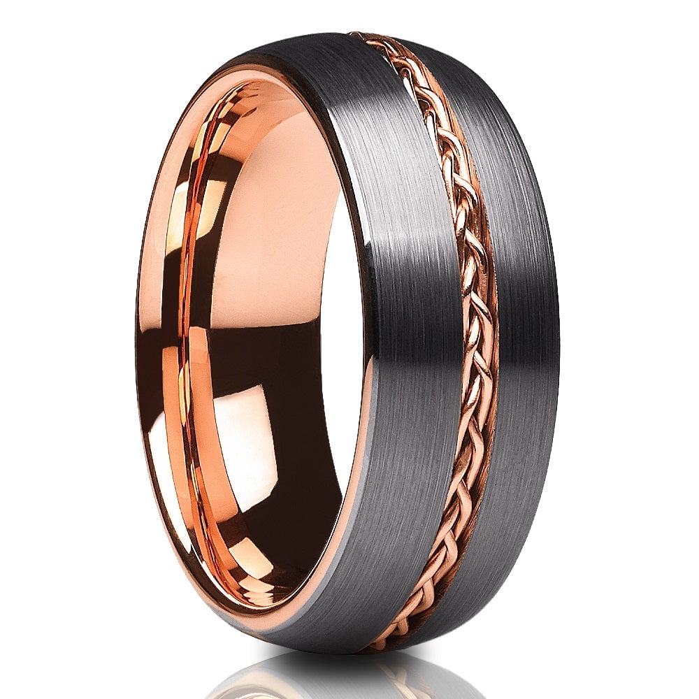 Rose Gold Ring,Braid Wedding Ring,Tungsten Wedding Band,Anniversary ...