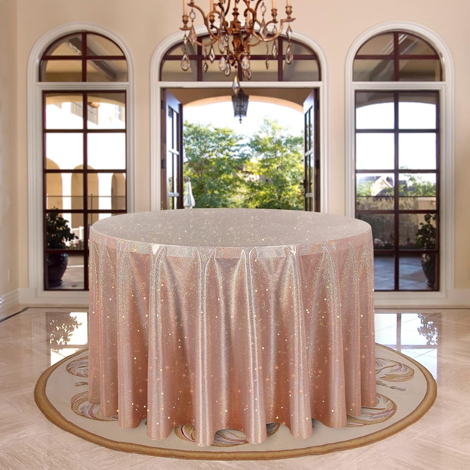Rose Gold Round Sequin Tablecloth for Parties 90 Inch Round - Sparkle ...