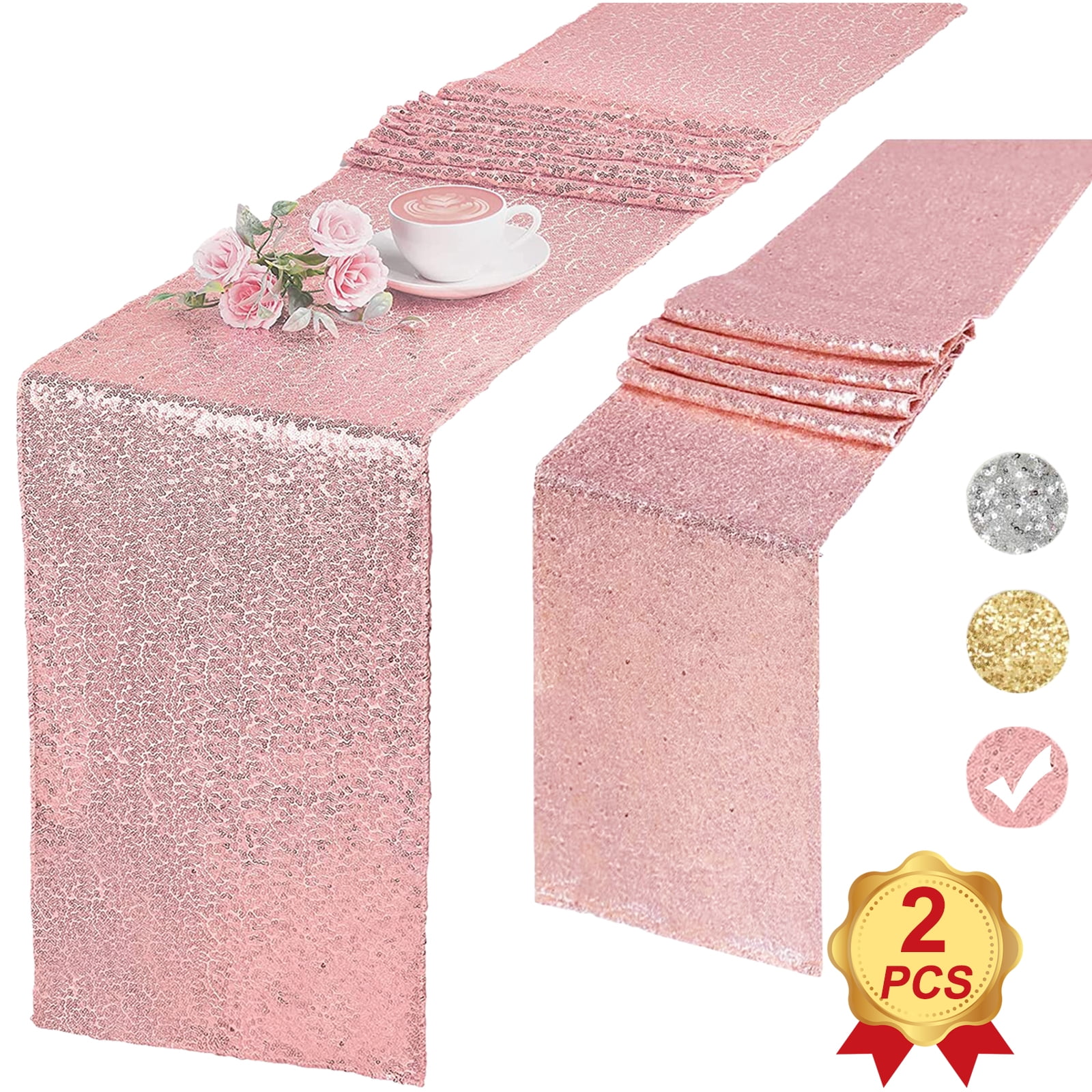 Rose Gold Sequin Table Runner, 12"x108" Table Cover Rectangle Table Runners Cloth for Wedding ...