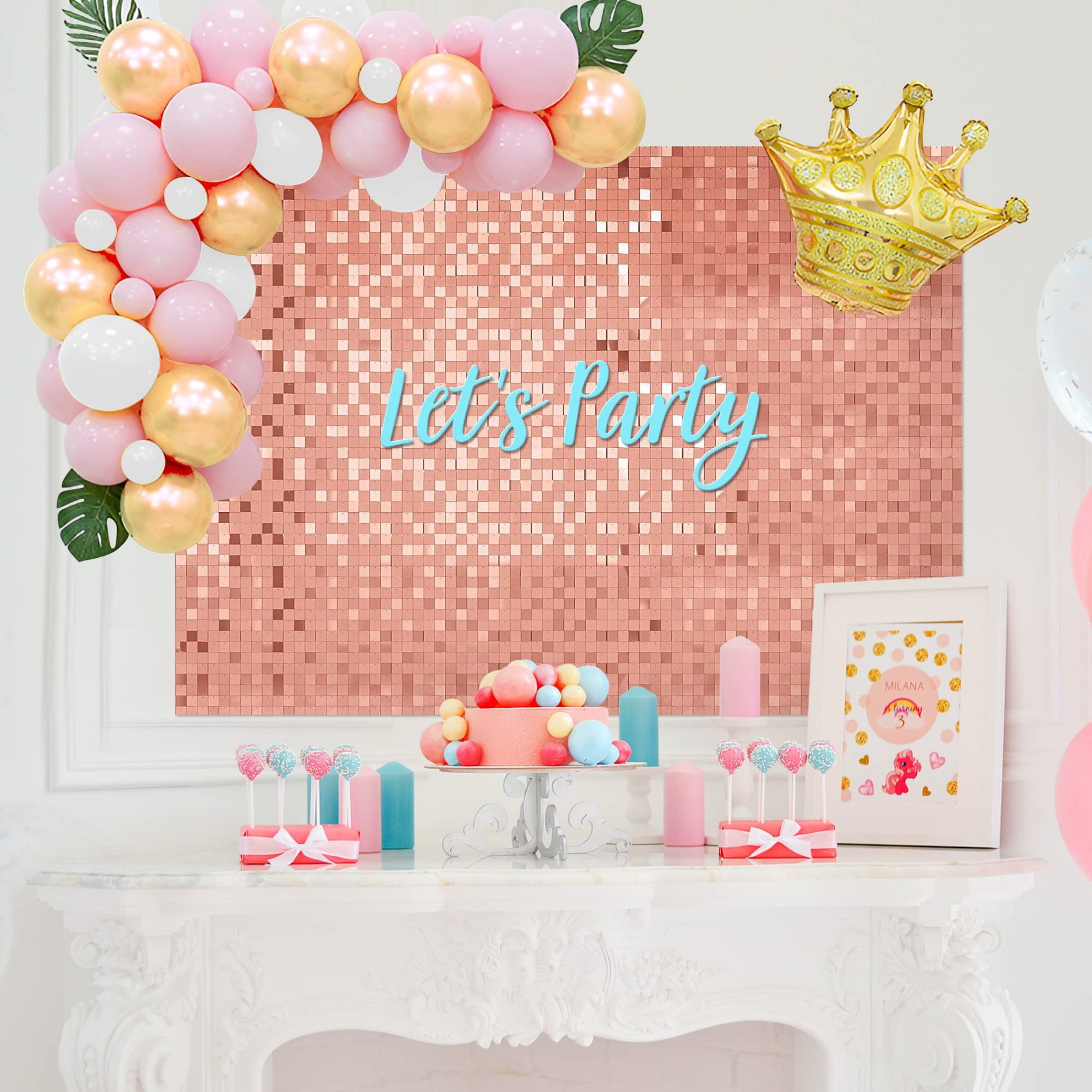 Rose Gold Sequin Wall Backdrop Panels for Events, Birthdays, Weddings ...