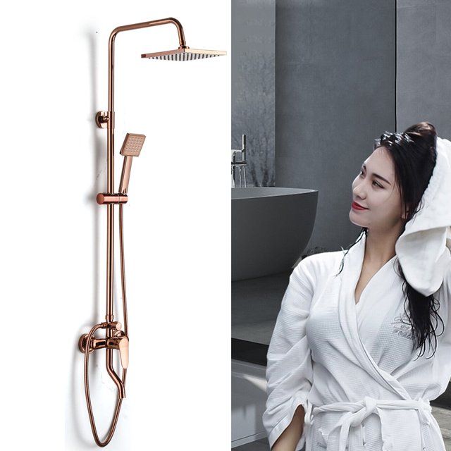 Rose Gold Shower Faucet Set Rainfall Shower Head Combo Kit Wall Mounted ...