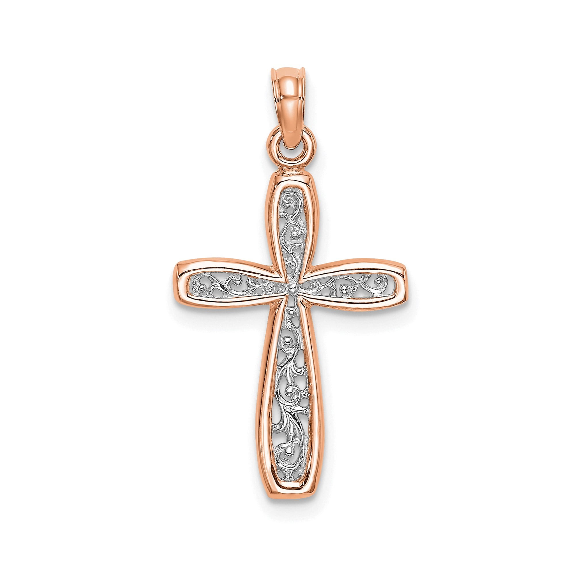Rose Gold and Silver Filigree Cross Pendant Necklace for Men and Women ...