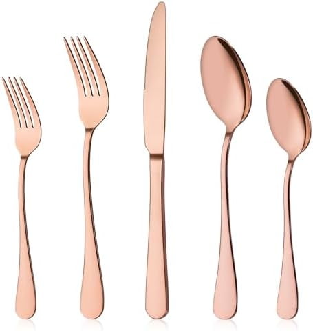 Rose Gold Silverware Set, 20 Piece Cutlery Set, Stainless Steel ...
