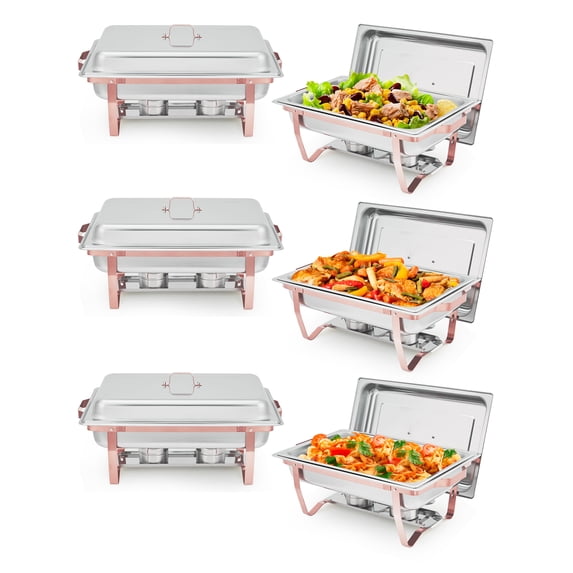 Rose Gold Stainless Steel Chafing Dish Set, Rectangular Food Warmer ...