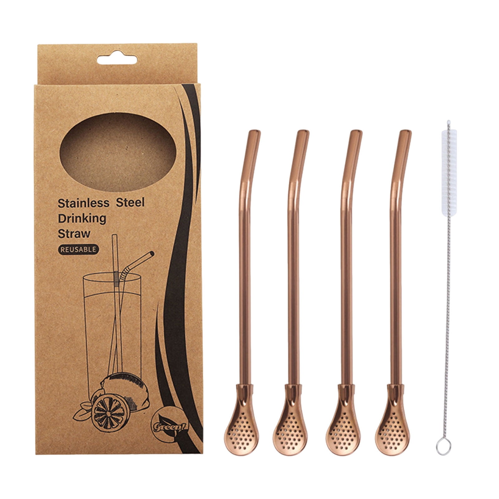Rose Gold Stainless Steel Straw And Spoon 2-In-1 Coffee Beverage ...