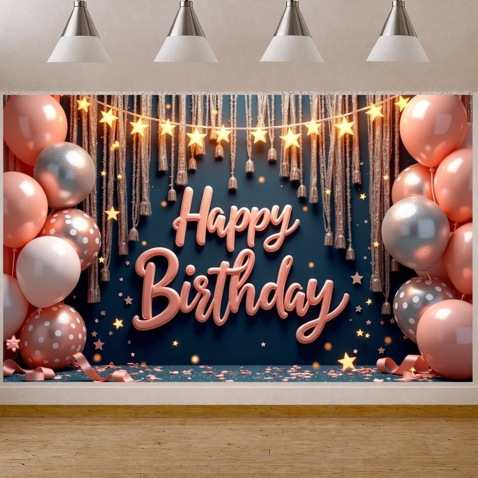 Rose Gold Style Banner Sparkling Tassels Birthday Celebration Display ...