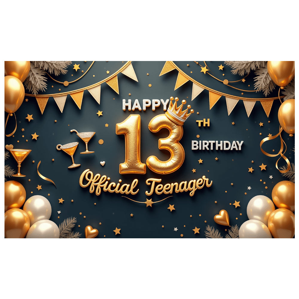 Rose Gold Theme Birthday Banner Crown Design Official Teenager Banner ...