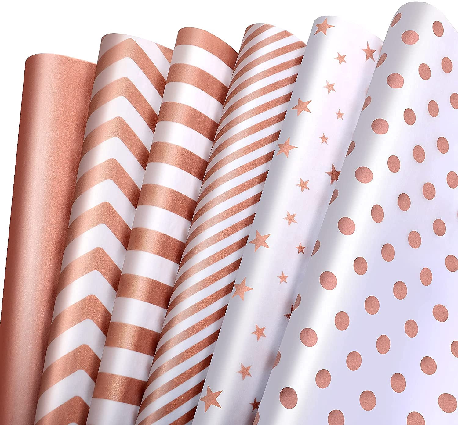 Rose Gold Tissue Paper 120 Sheets, Assorted 6 Designs Metallic Shimmer ...